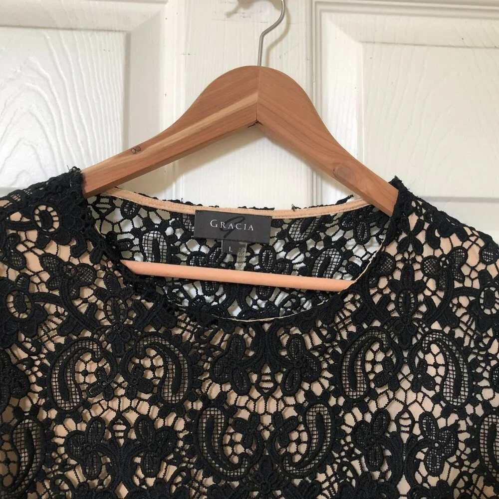 Gracia | Tops | Nwot Gracia Black Crocheted Lace Long Bell Sleeve ...